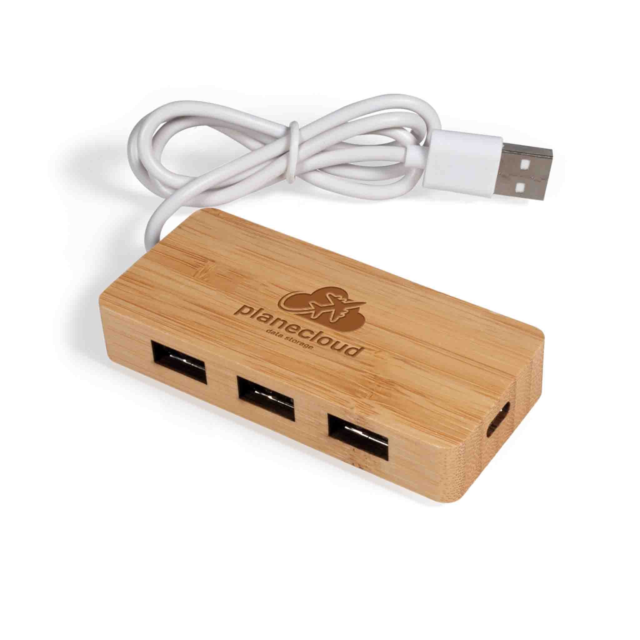 MagHub "bamboo" - USB-Hub aus Bambus mit Logo als Werbeartikel – KerryGifts